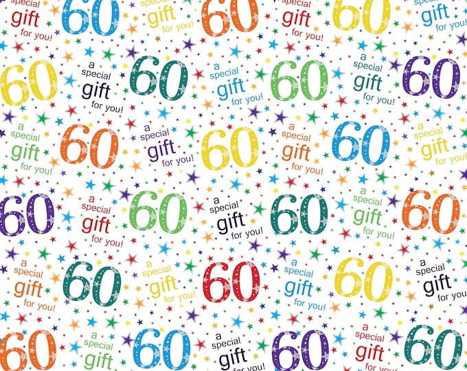 2 Sheets 60th Birthday White Multi Wrapping Paper Age 60 High Quality ...
