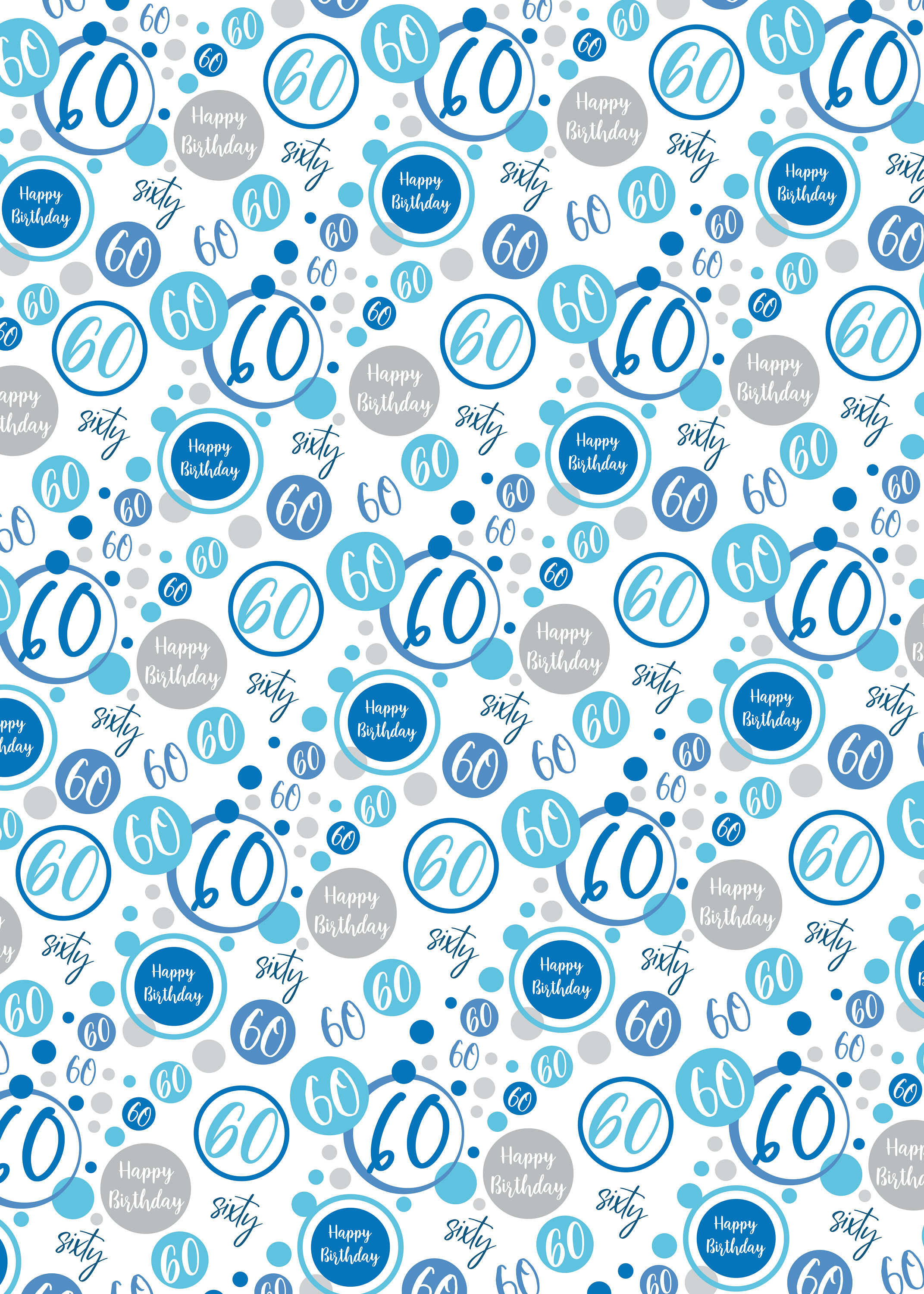 2 Sheets 60th Birthday Wrapping Paper Age 60 Birthday White and Blue ...