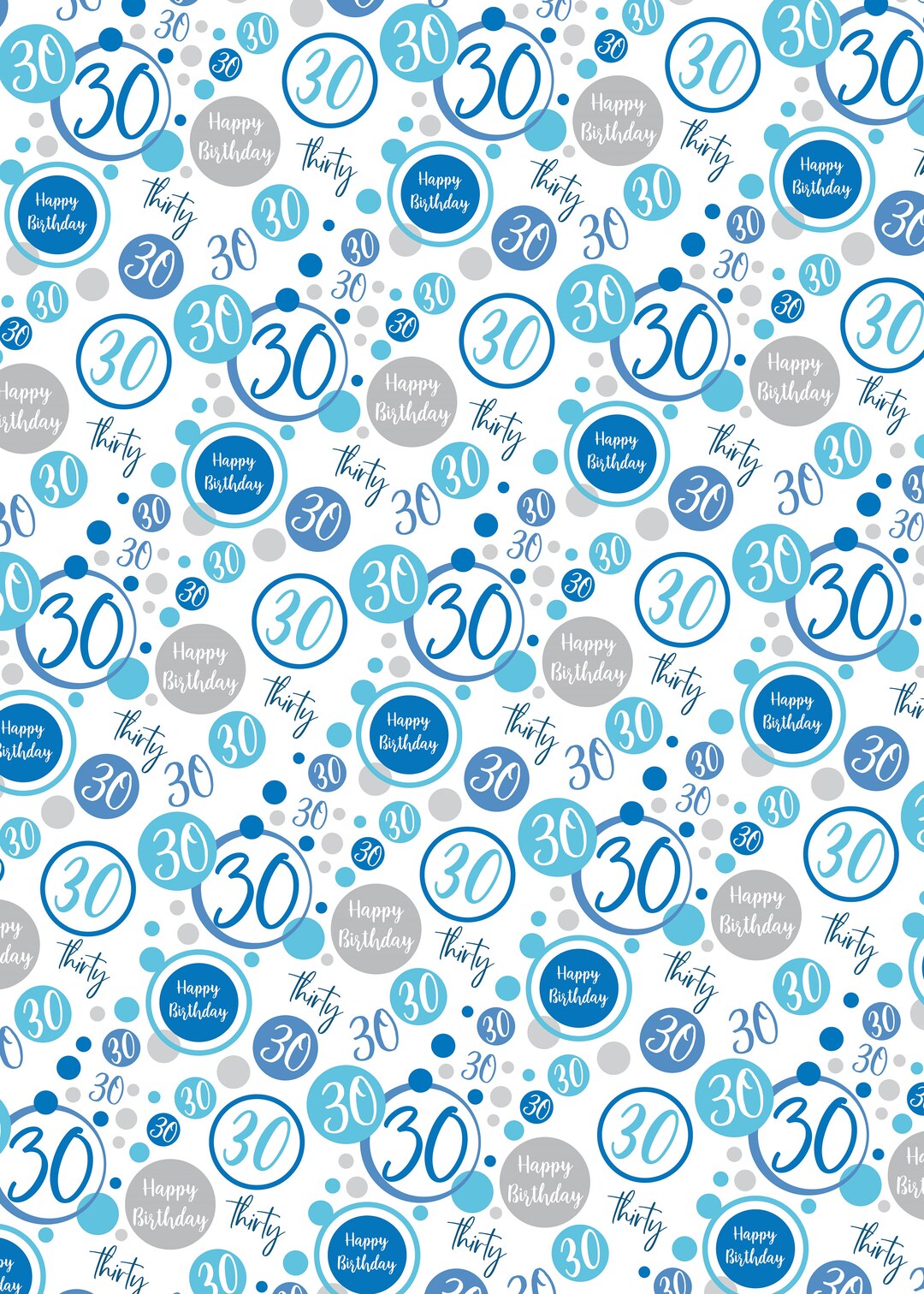 2 Sheets 30th Birthday Wrapping Paper Age 30 Birthday White and Blue ...