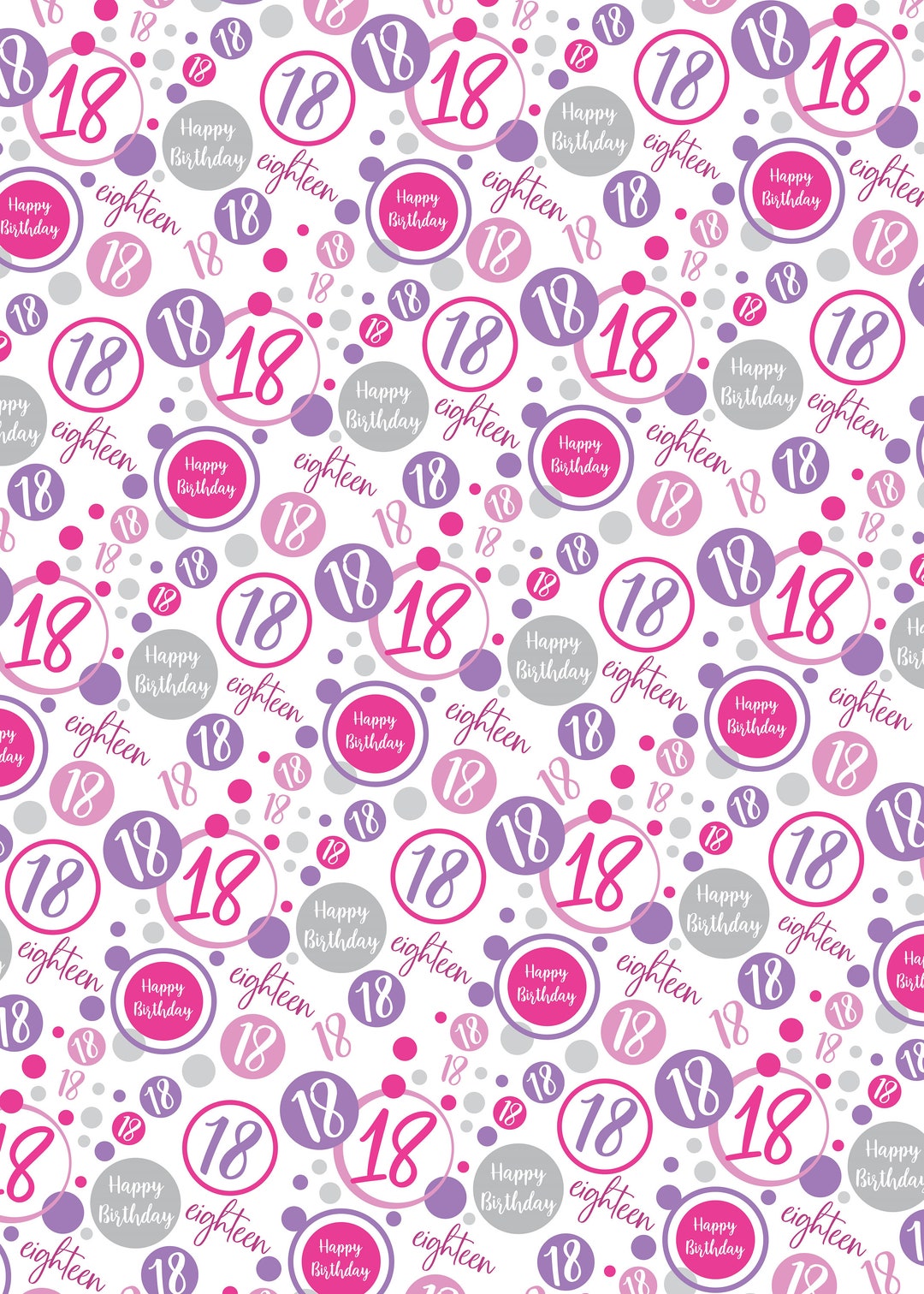 2 Sheets 18th Birthday Wrapping Paper Age 18 Birthday White and Pink ...