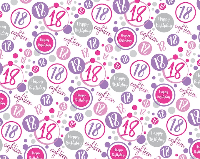 2 Sheets 18th Birthday Wrapping Paper Age 18 Birthday White and Pink ...
