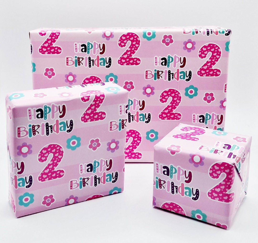 2 Sheets 2nd Birthday Girl Wrapping Paper Age 2 Cute Birthday High ...