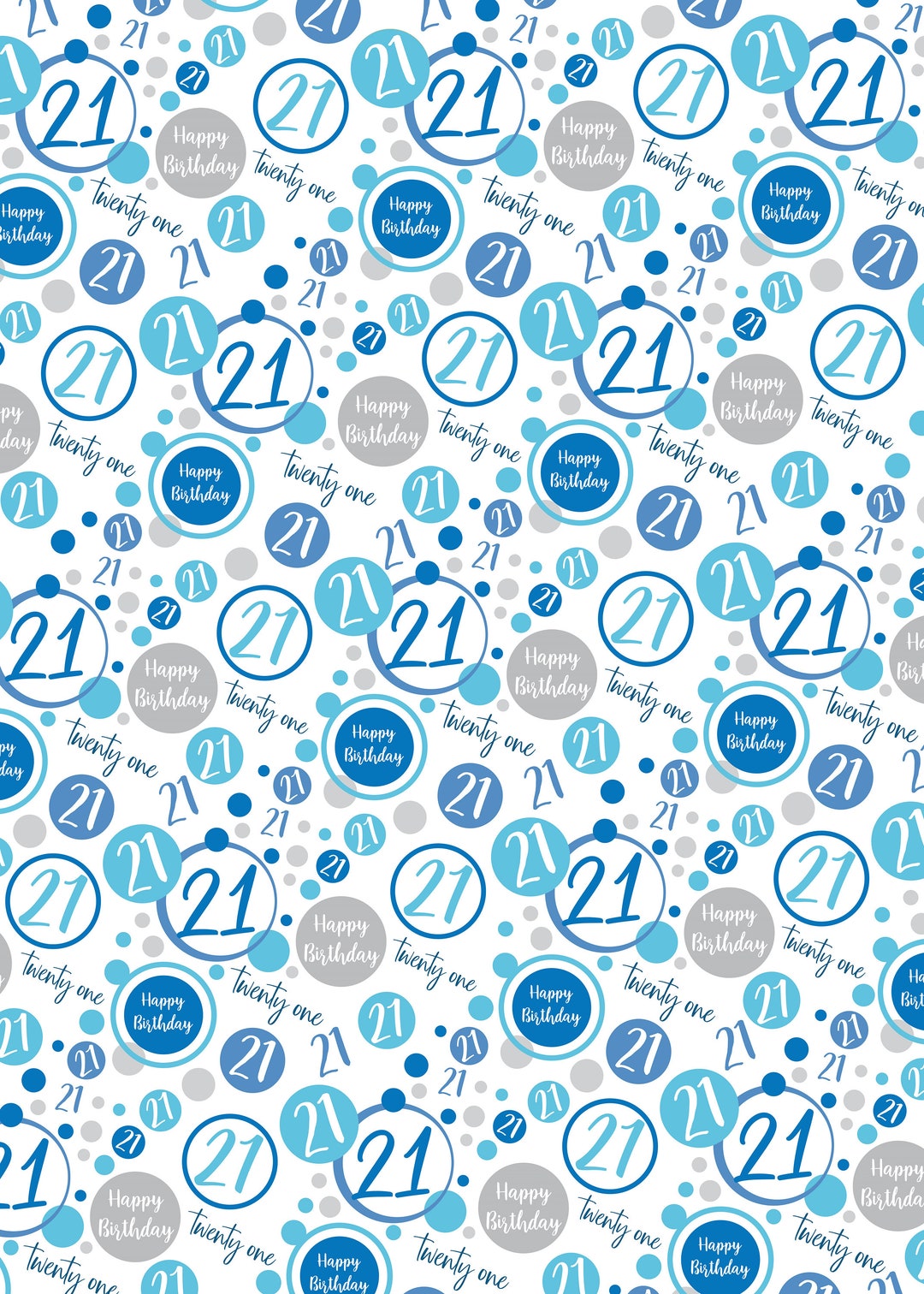 2 Sheets 21st Birthday Wrapping Paper Age 21 Birthday White and Blue ...