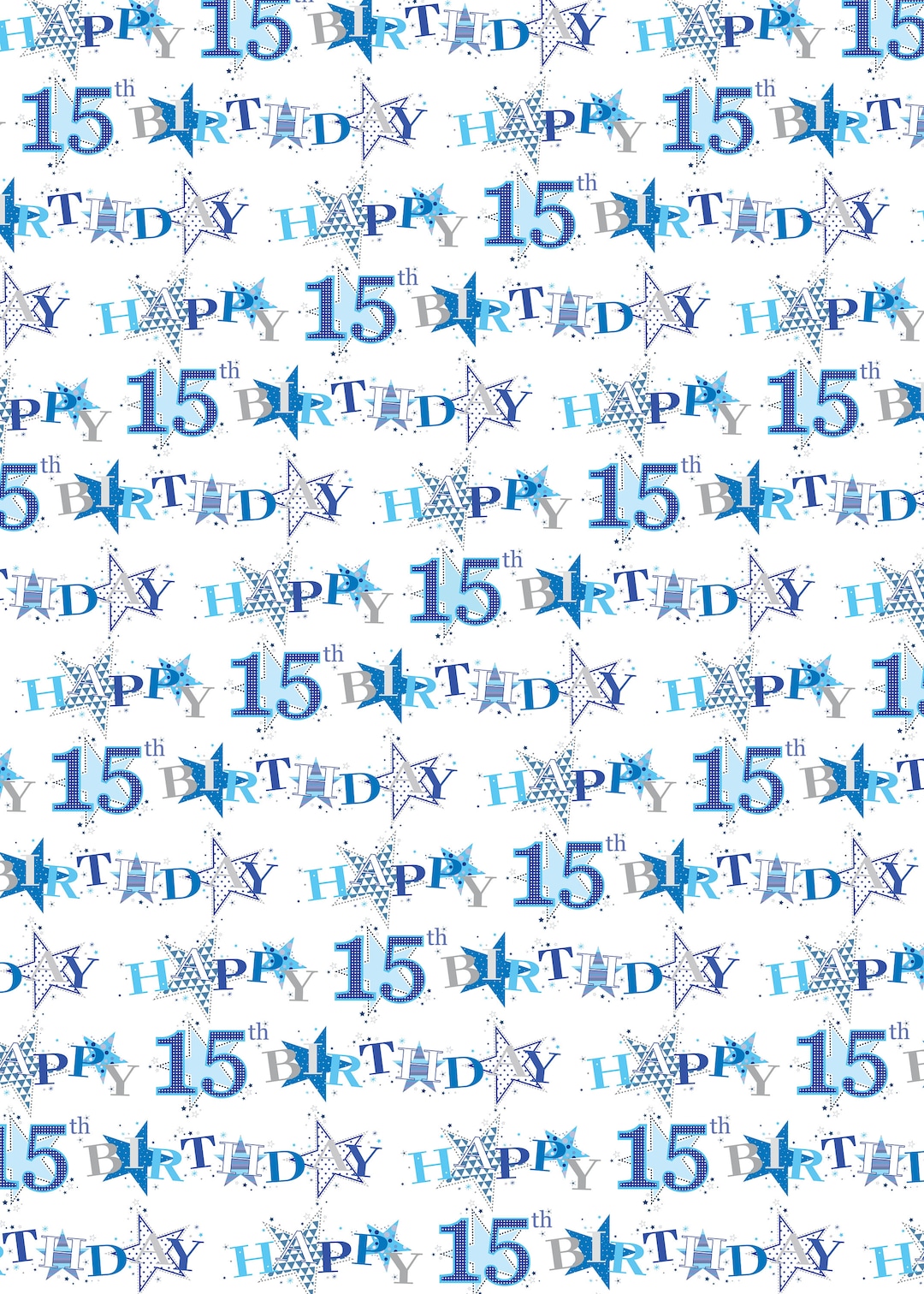 2 Sheets 15th Birthday Boy Star Shape Design Wrapping Paper Age 15 ...