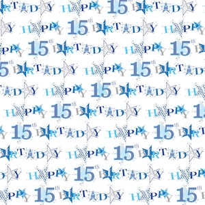 2 Sheets 15th Birthday Boy Star Shape Design Wrapping Paper Age 15 ...