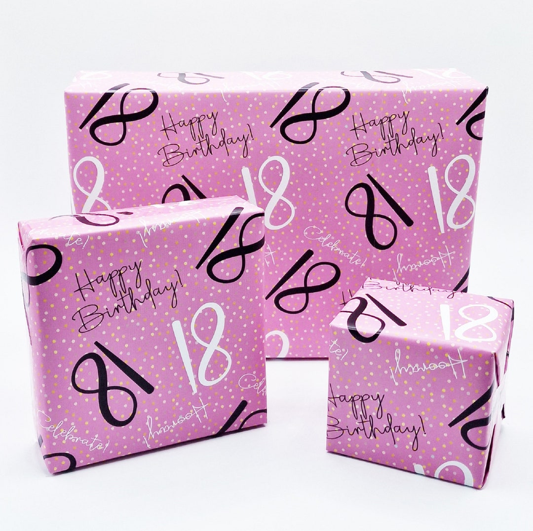2 Sheets 18th Happy Birthday Celebrate Hooray Pink Female Wrapping ...
