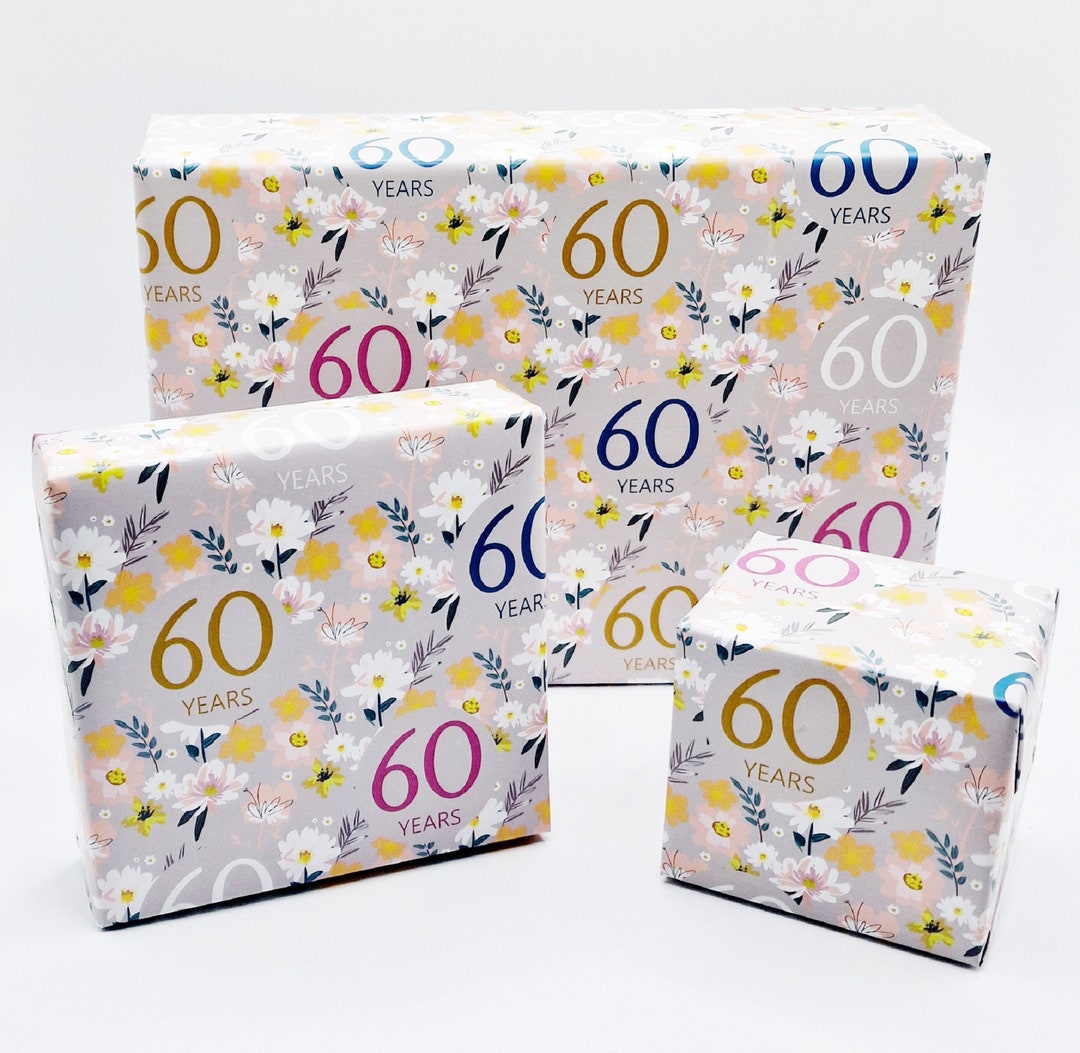 2 Sheets 60th Birthday Silver Grey Elegant Ladies Wrapping Paper ...