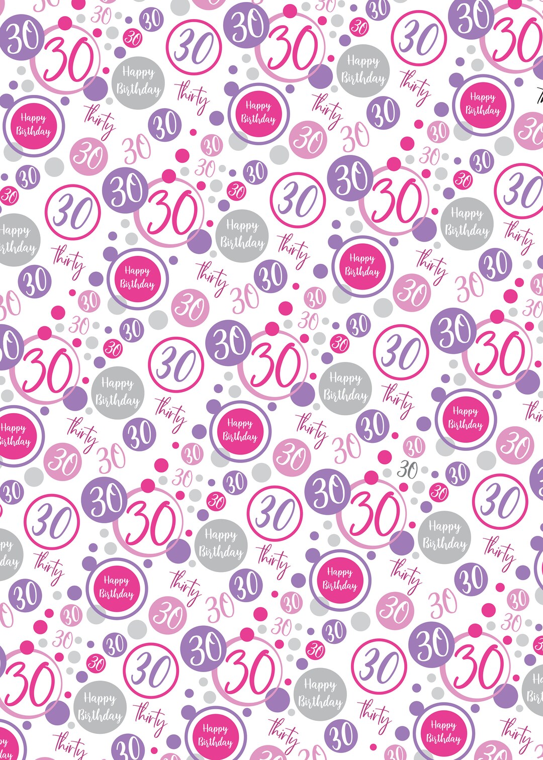 2 Sheets 30th Birthday Wrapping Paper Age 30 Birthday White and Pink ...