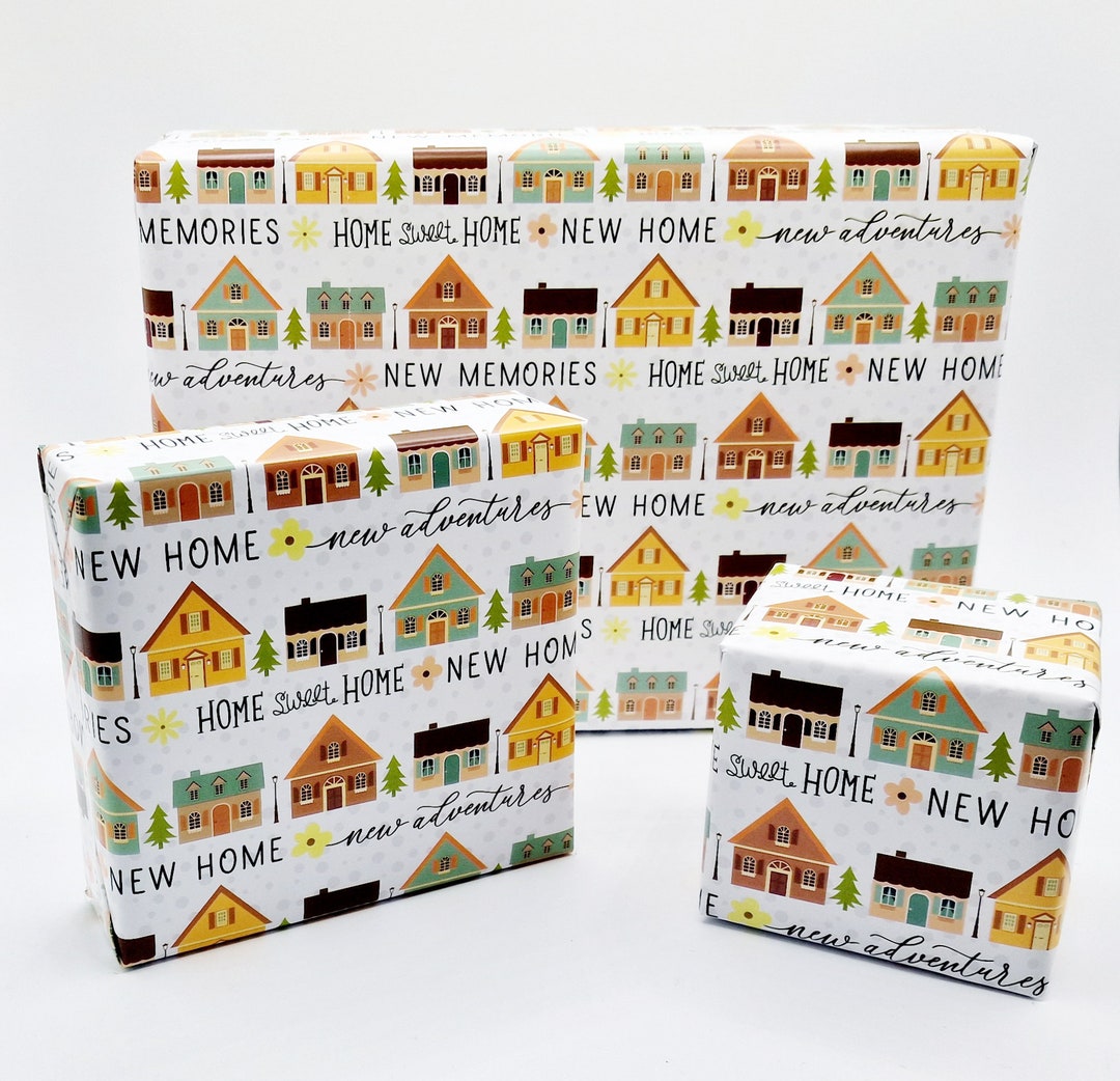 2 Sheets New Home New House Elegant Housewarming Wrapping Paper Row of ...