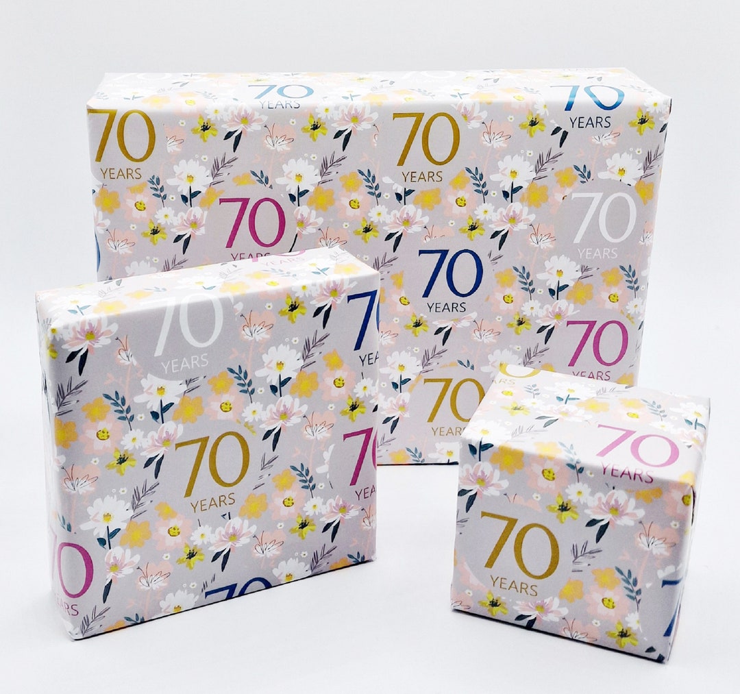 2 Sheets 70th Birthday Silver Grey Elegant Ladies Wrapping Paper ...