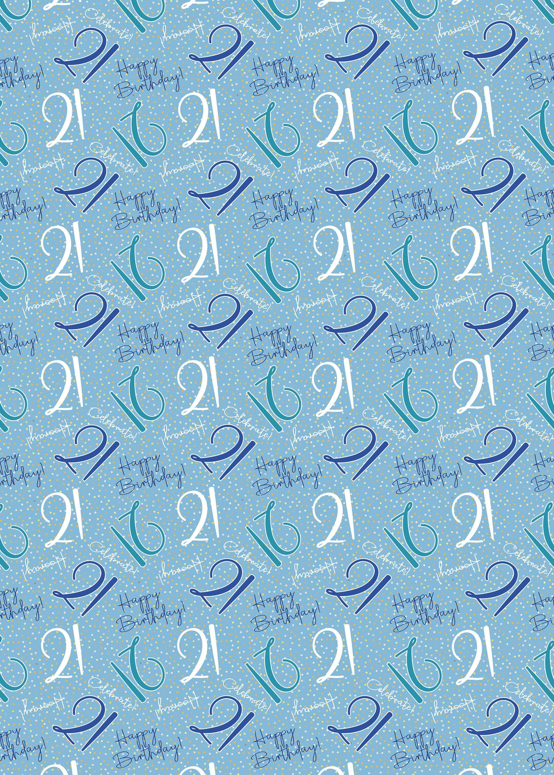 2 Sheets 21st Happy Birthday Celebrate Hooray Blue Male Wrapping Paper ...