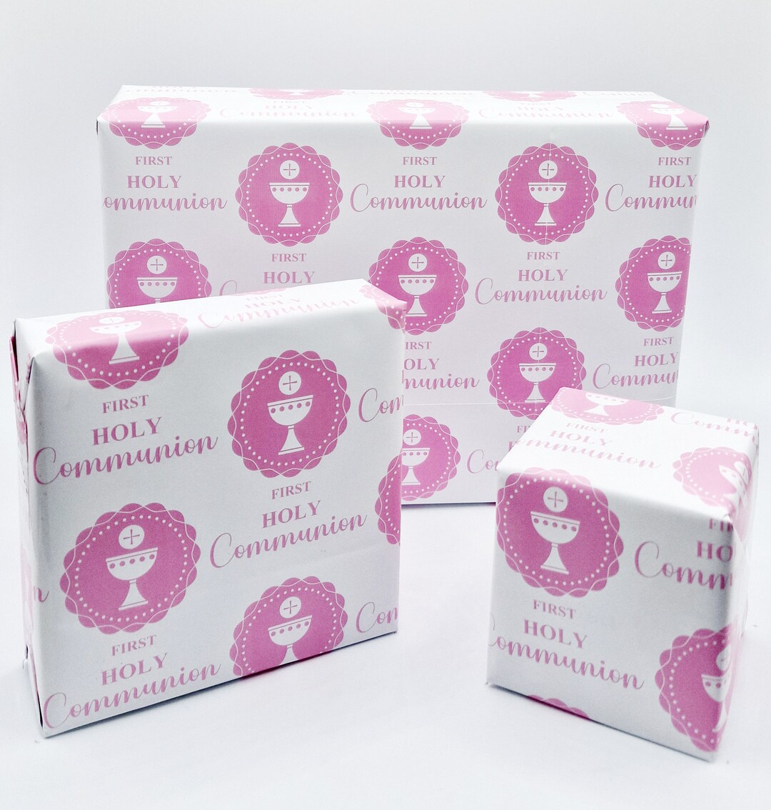 2 Sheets First Holy Communion Pink Rosette Wrapping Paper Communion ...