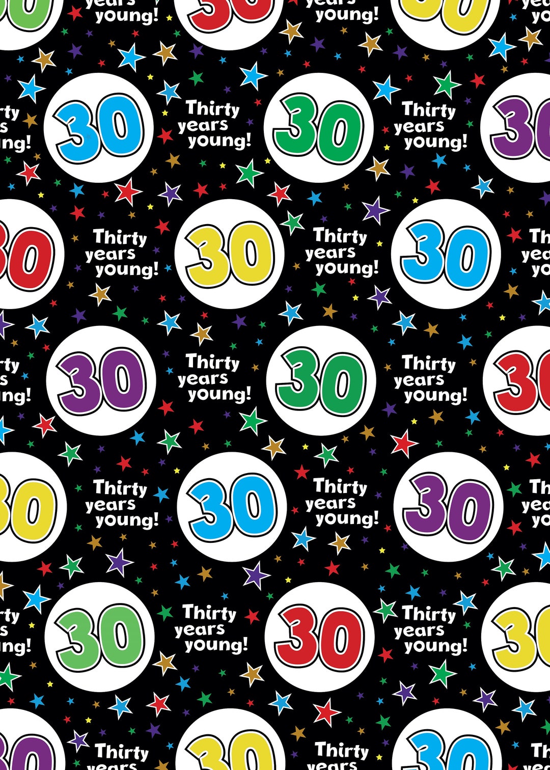 2 Sheets 30th Birthday Black Multi Wrapping Paper Age 30 High Quality ...