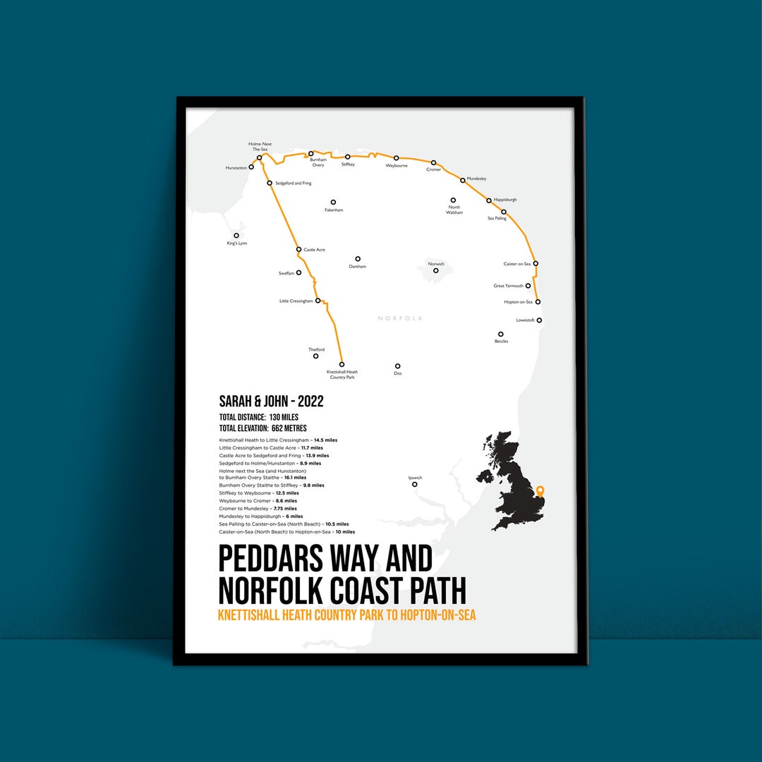 Peddars Way and Norfolk Coast Path Map Trail Print / Giclee Print ...