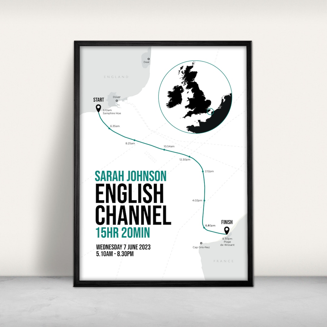 Cross Channel Swim Personalised Art Print: Custom England to France ...