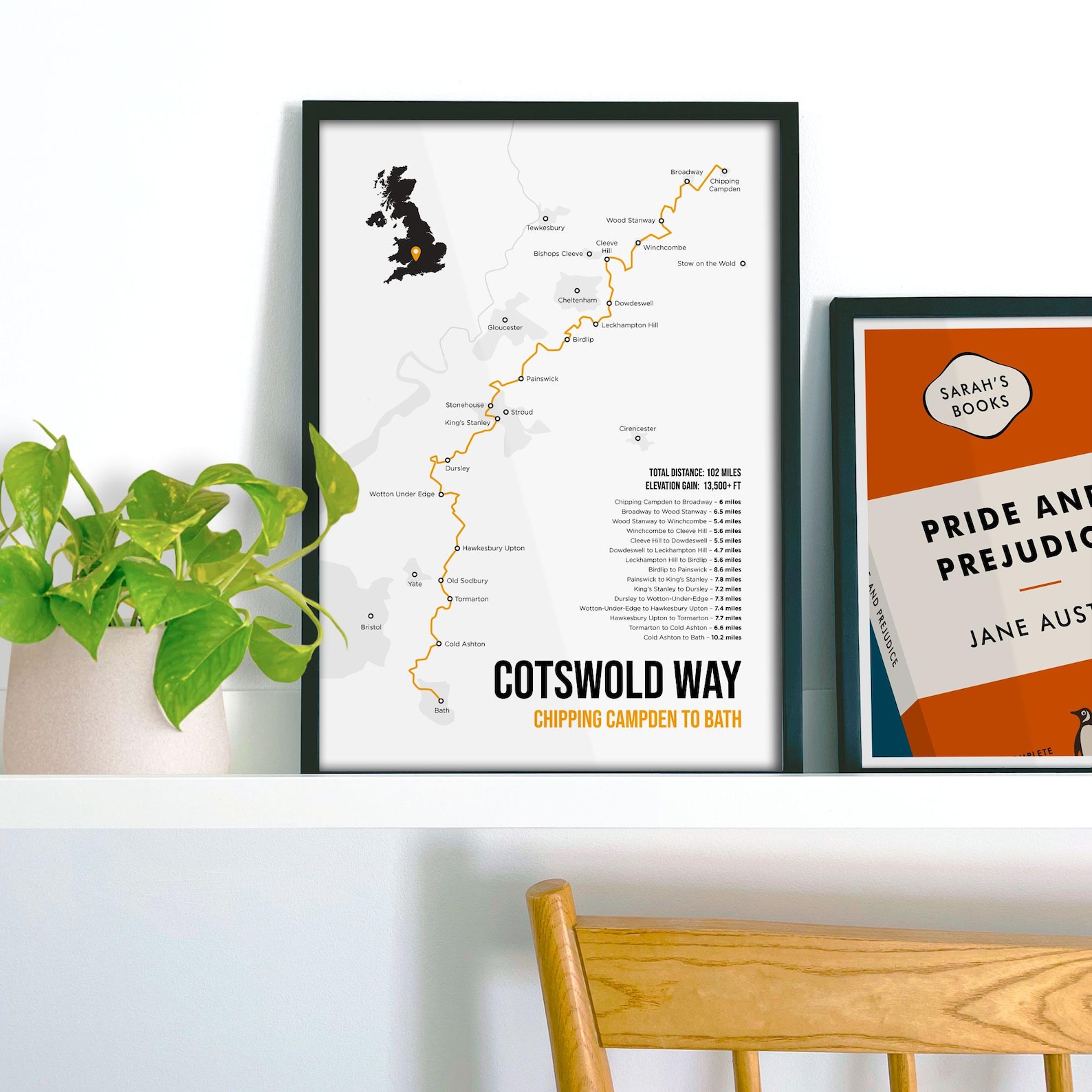 Cotswold Way Personalised Art Print: Custom National Trail Map Gift - Etsy