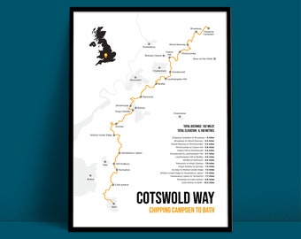 Cotswold Way Map Art Print. Cotswold Trail Map Print - Etsy UK