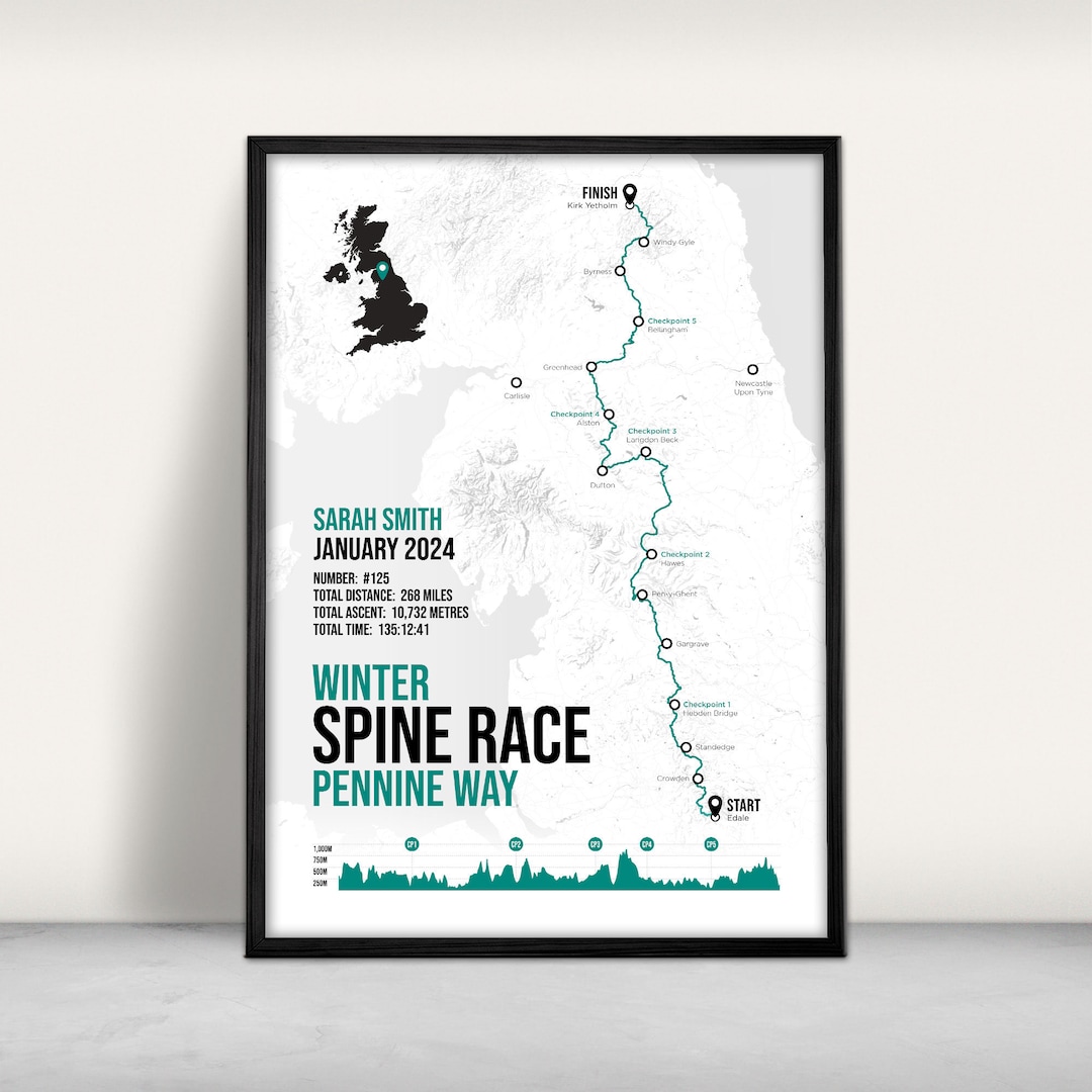 The Spine Race Pennine Way Map Personalised Art Print / Custom Giclee ...
