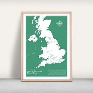 UK AONB Map Art Print, English Countryside Giclée - Etsy