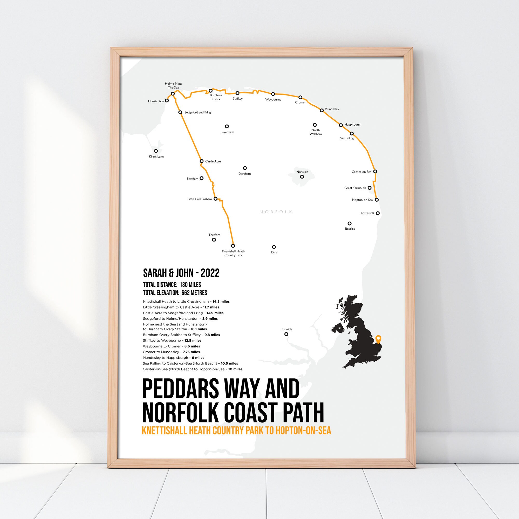 Peddars Way and Norfolk Coast Path Map Trail Print / Giclee Print ...