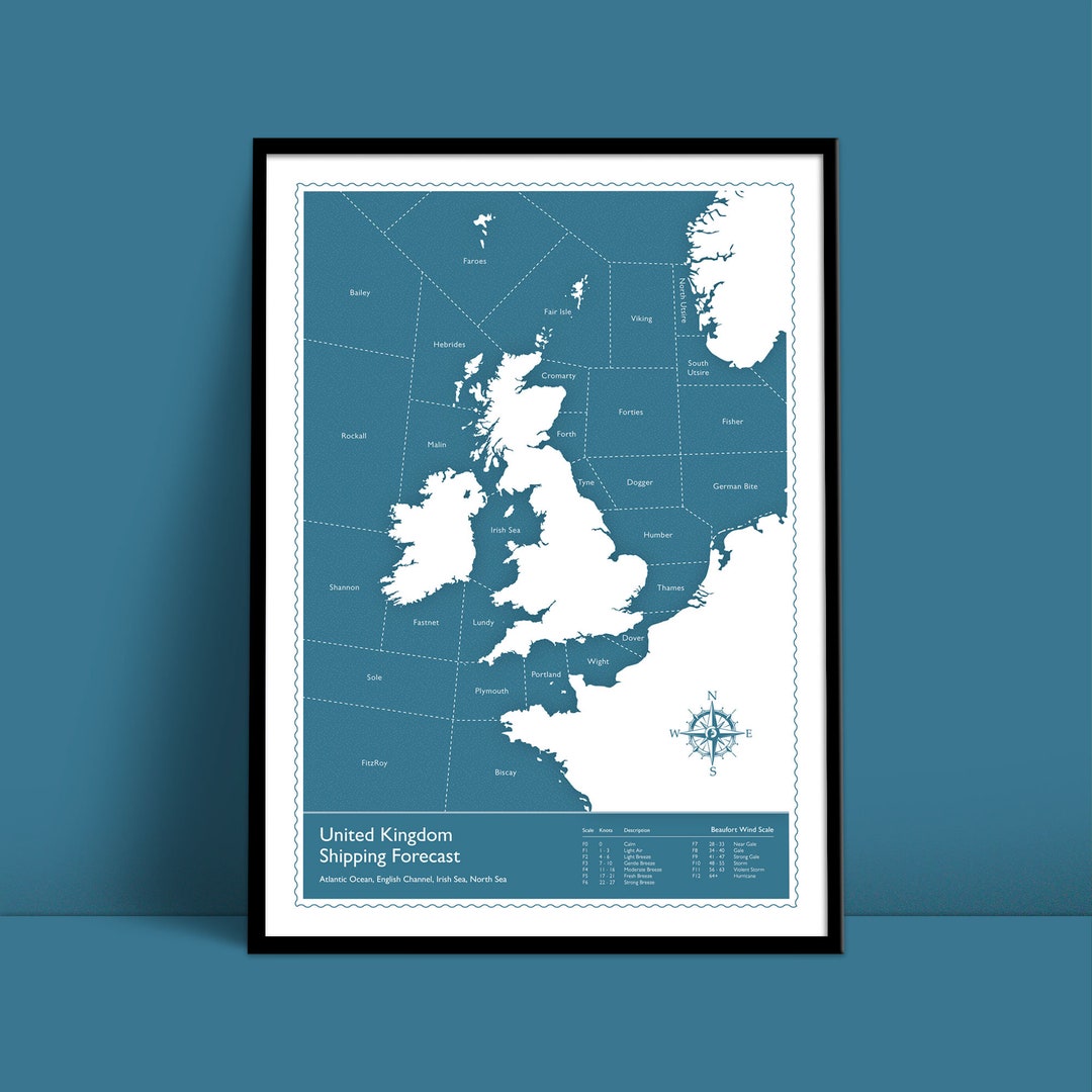 BBC Shipping Forecast Map Art Print / Giclee Print / UK Map Gift / UK ...