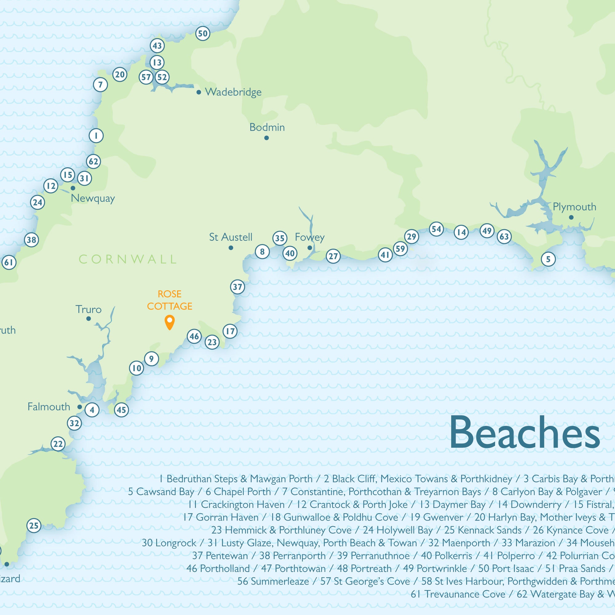 Cornwall Beaches Map Art Print / Personalised Giclee Beach Map - Etsy