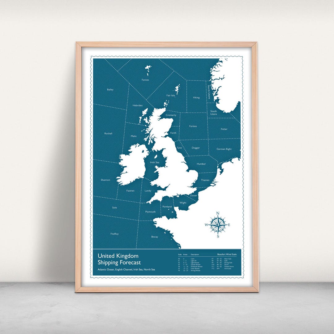 The Shipping Forecast Map Art Print: UK Seas Guide, Sailing Wall Giclee ...