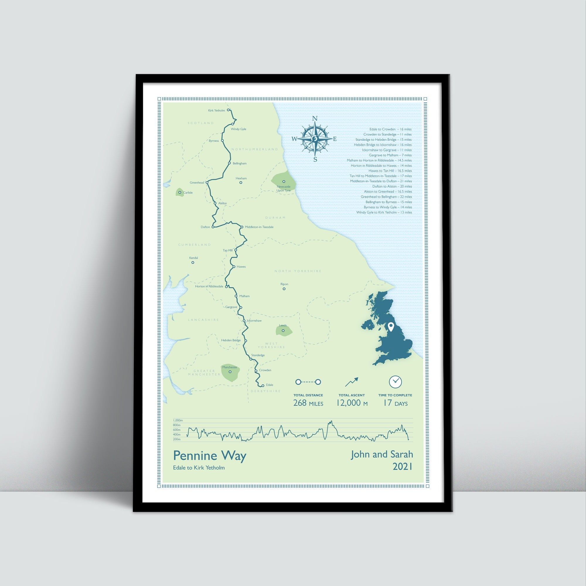 Pennine Way National Trail Art Print / Personalised Gift / - Etsy