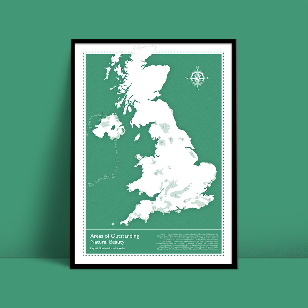 Areas of Outstanding Natural Beauty Map Art Print / Giclee - Etsy