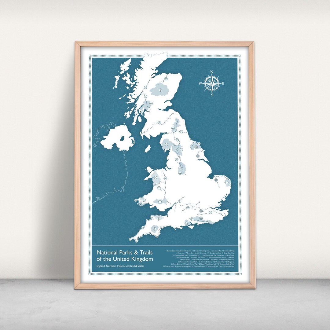 National Park and Trails Map Art Print / Giclee Print / UK Walking ...
