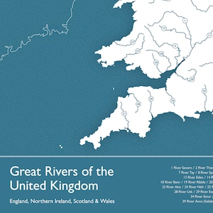 Rivers of the United Kingdom Map Art Print / Giclee Print / UK Map Gift ...