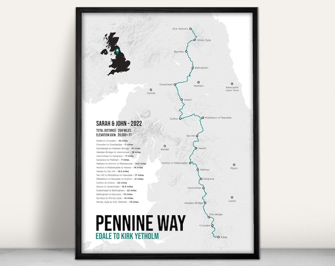 Pennine Way Poster | Pennine Way Track Map | UK Hiking Wall Art ...
