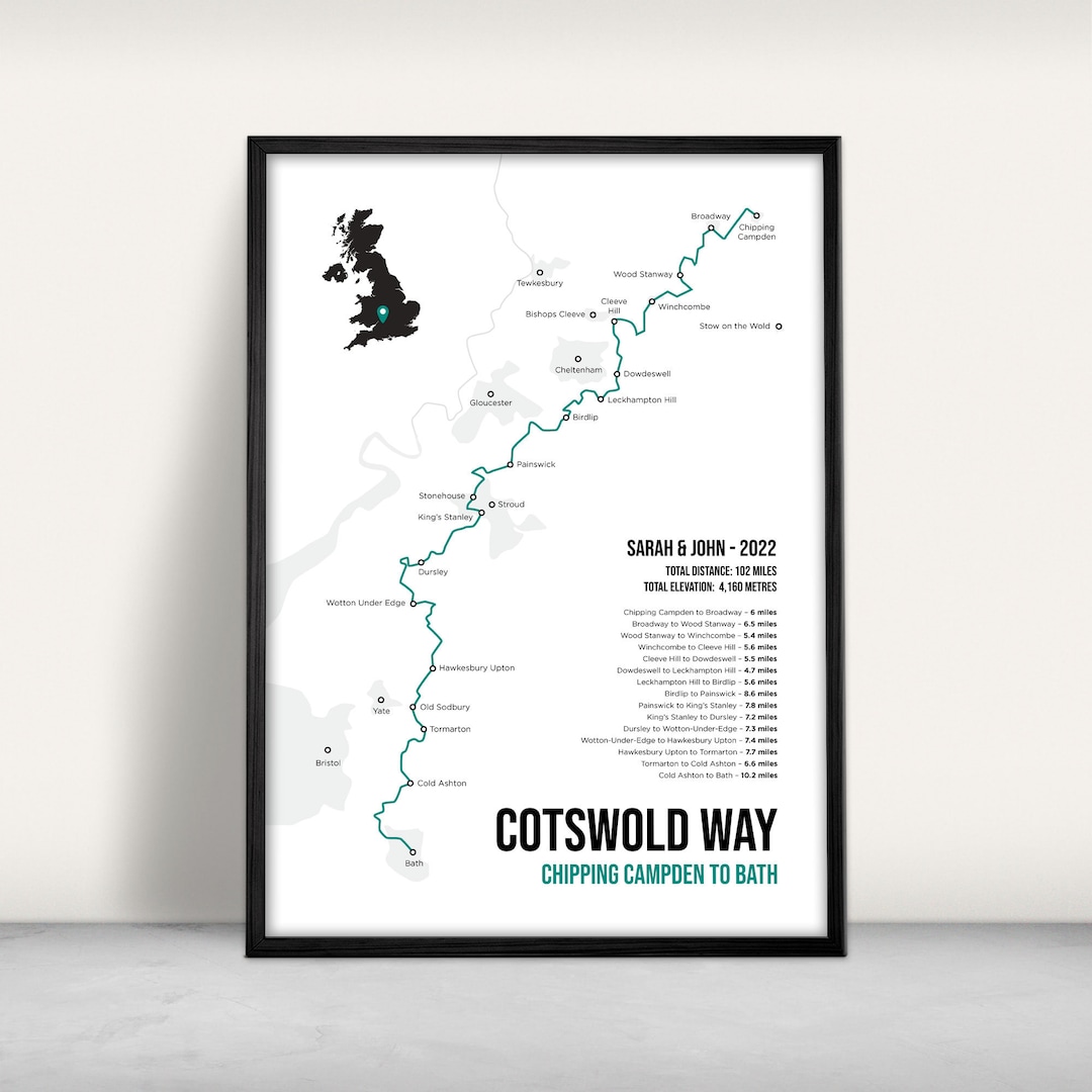 Cotswold Way Map Art Print / Giclee Print / UK National Trail Map ...