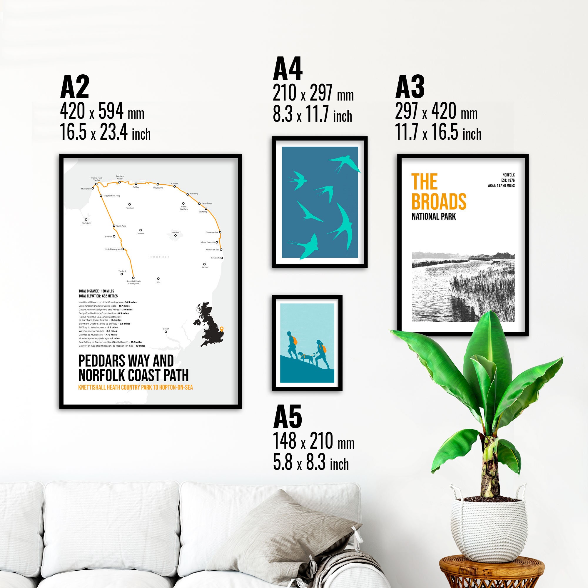 Peddars Way and Norfolk Coast Path Map Trail Print / Giclee Print ...