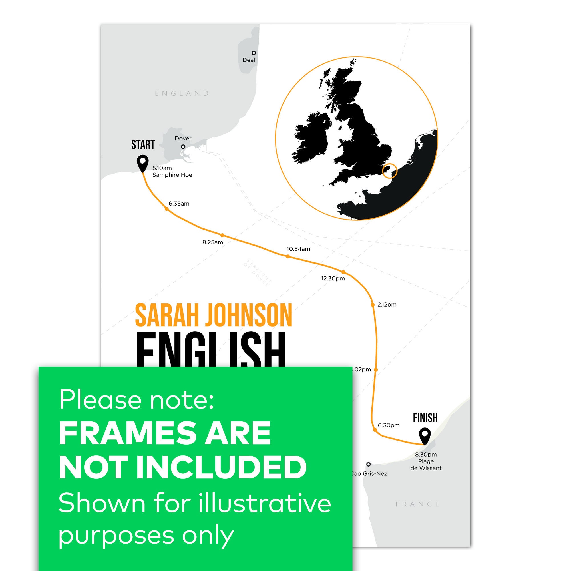Cross Channel Swim Personalised Art Print: Custom England to France ...