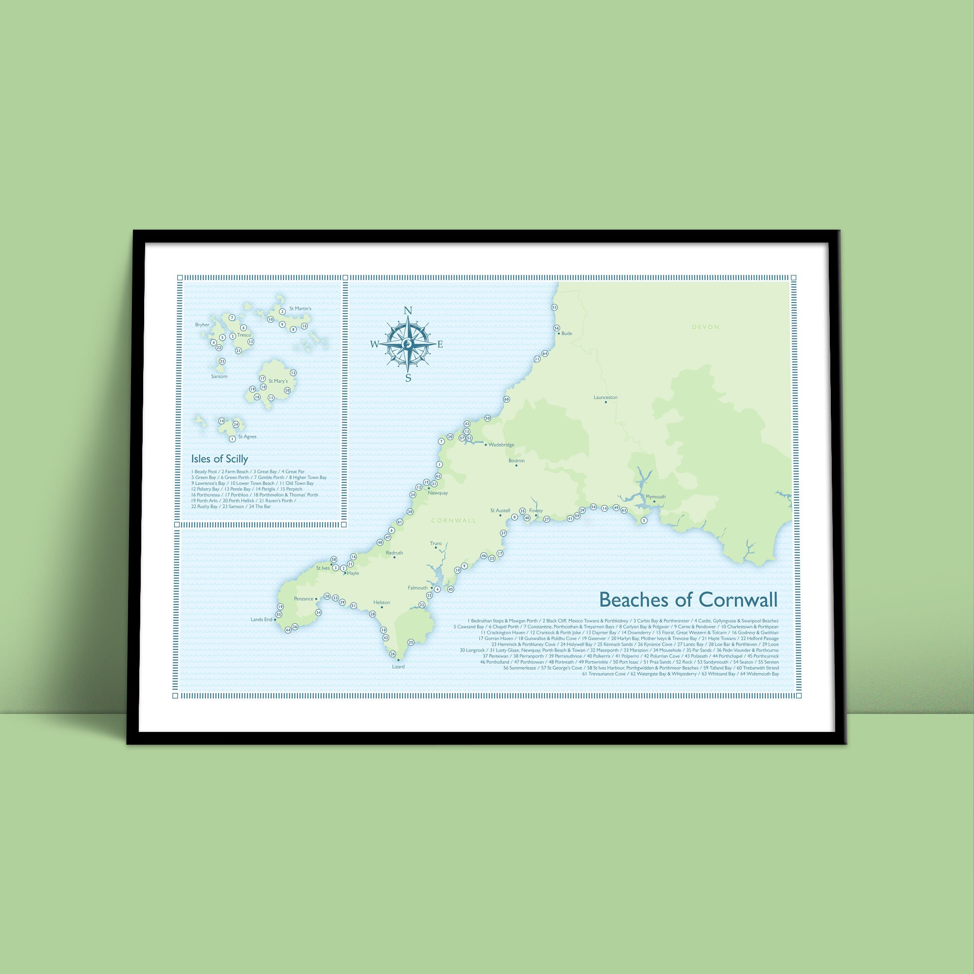 Cornwall Beaches Map Art Print / Personalised Giclee Beach Map - Etsy