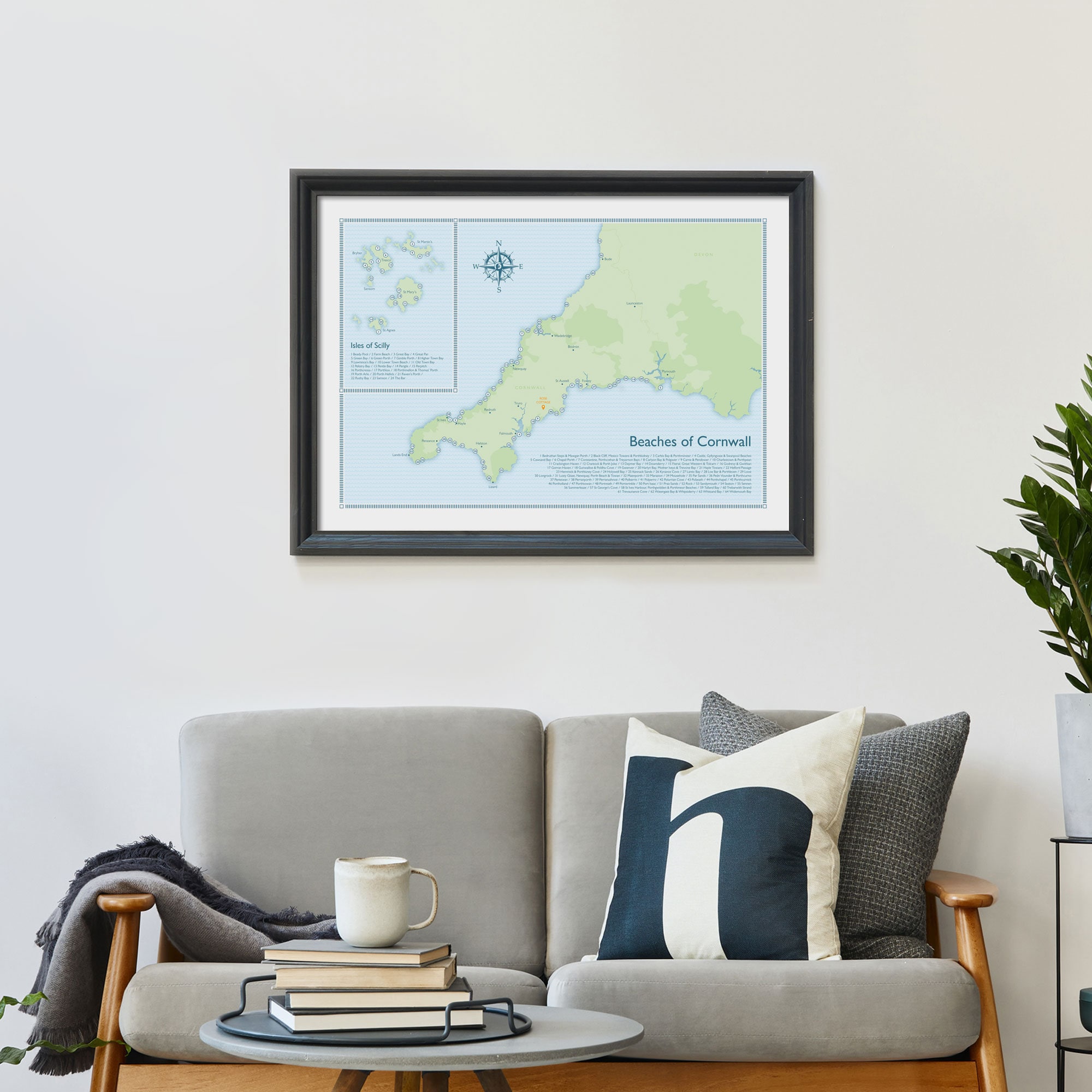 Cornwall Beaches Map Art Print / Personalised Giclee Beach Map - Etsy