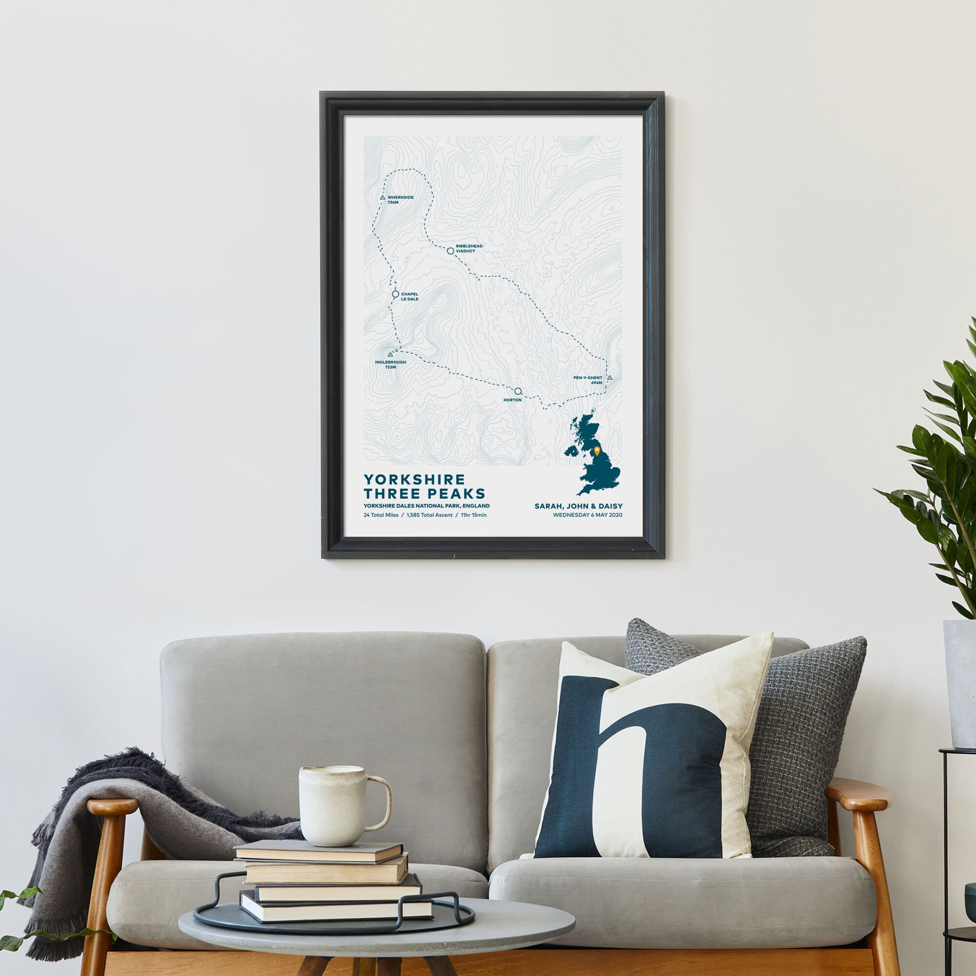 Yorkshire Three Peaks Personalised Contour Map Art Print: Custom ...