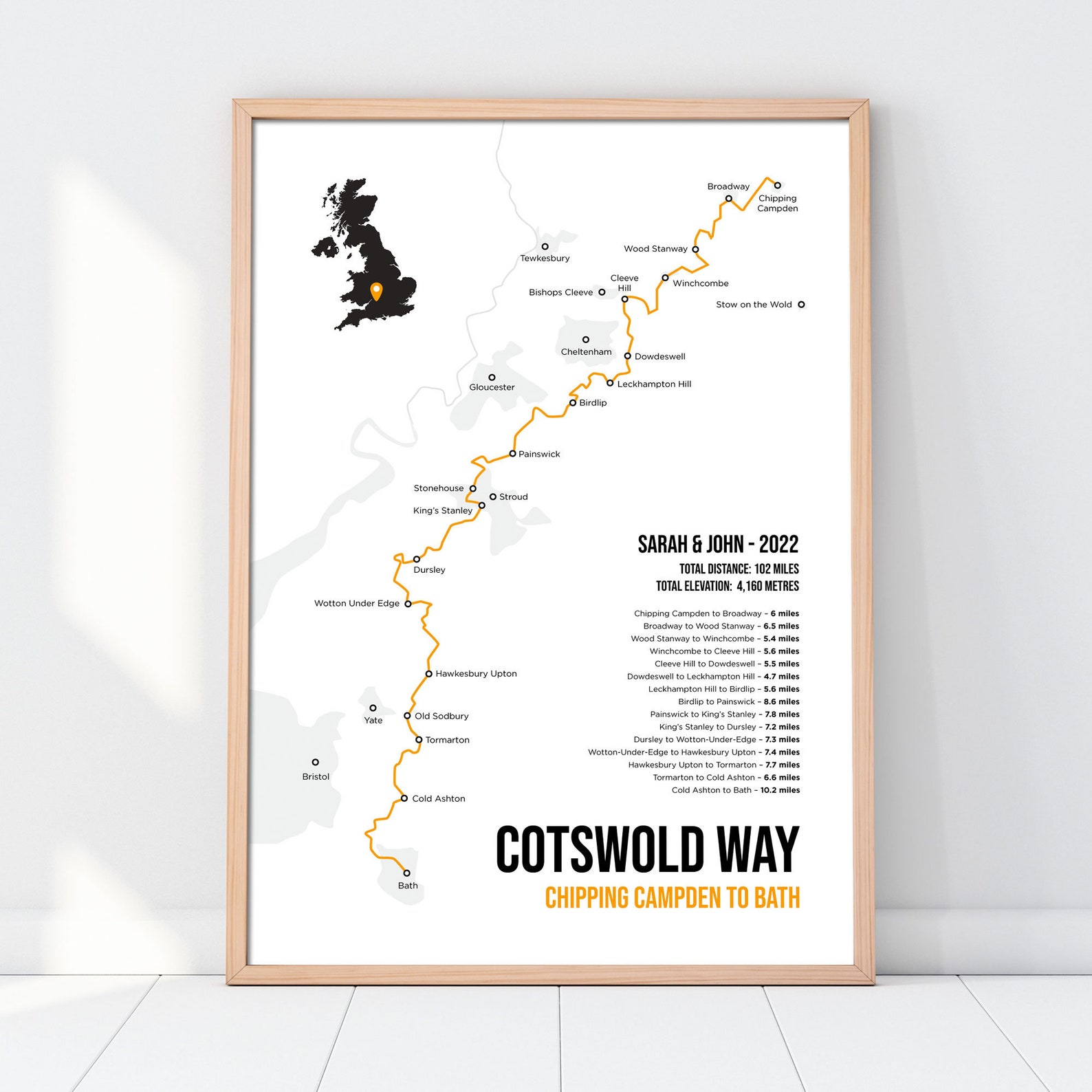 Cotswold Way Map Art Print / Giclee Print / UK National Trail Map ...
