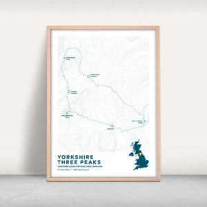 Yorkshire Three Peaks Personalised Contour Map Art Print / Custom ...