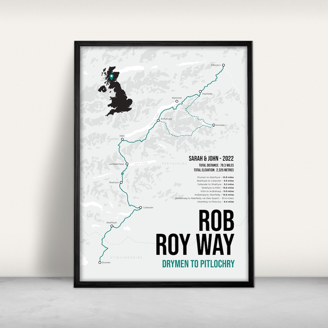 Rob Roy Way Map Custom Art Print / Giclee Print / UK National Trail Map ...