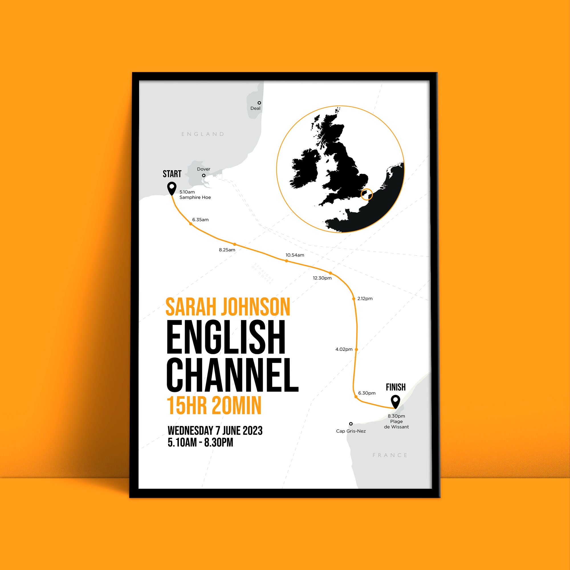 Cross Channel Swim Personalised Art Print / Custom Giclee Print / Dover ...