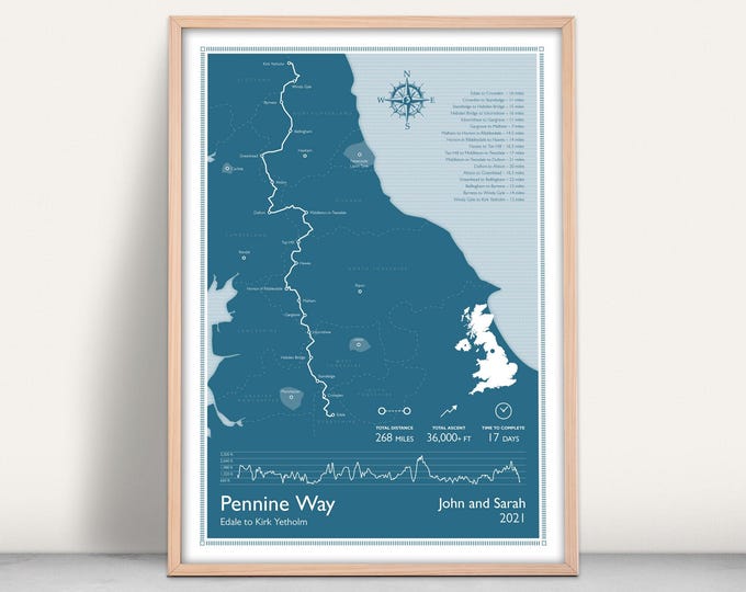 Pennine Way Poster | Pennine Way Track Map | UK Hiking Wall Art ...