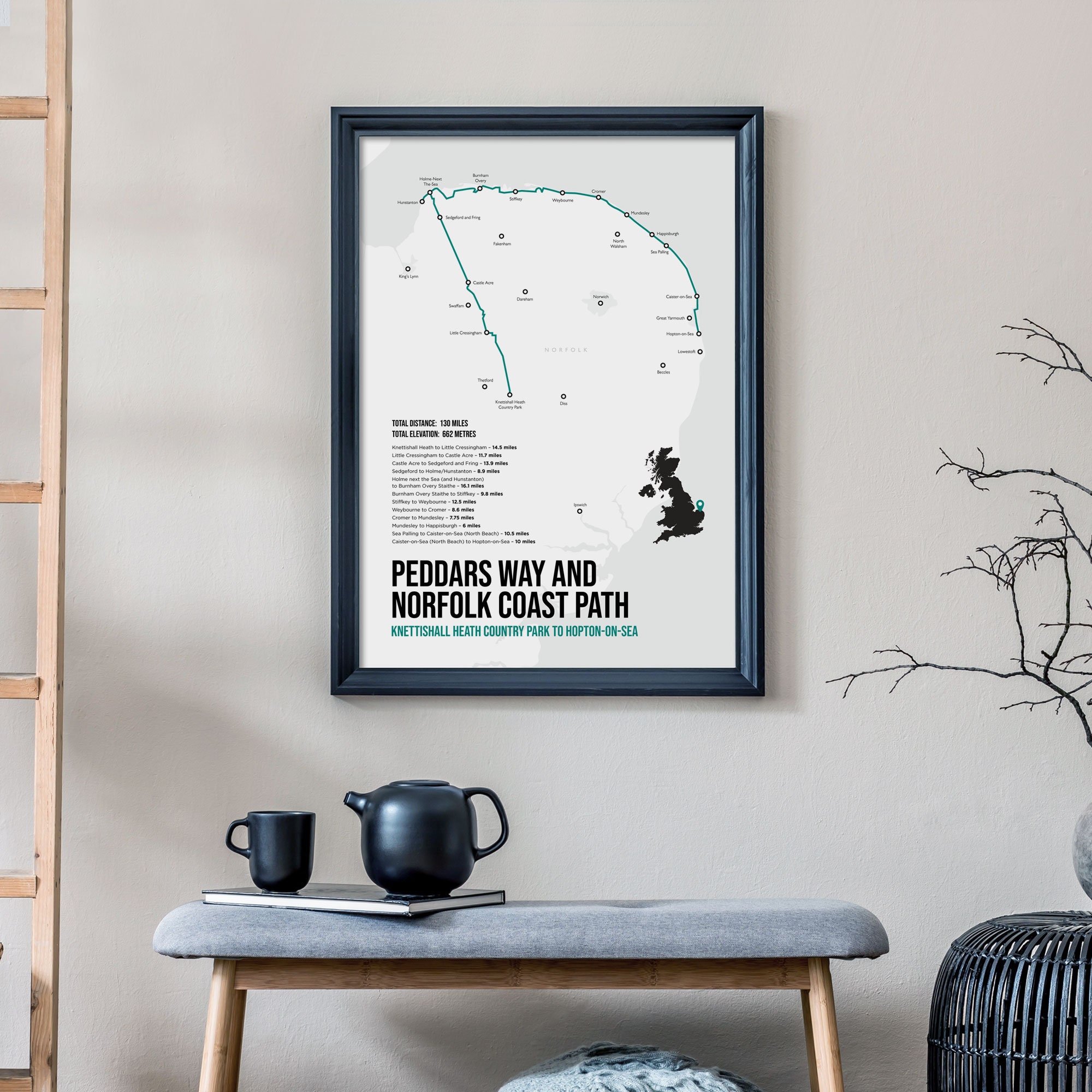 Peddars Way and Norfolk Coast Path Map Trail Print / Giclee Print ...