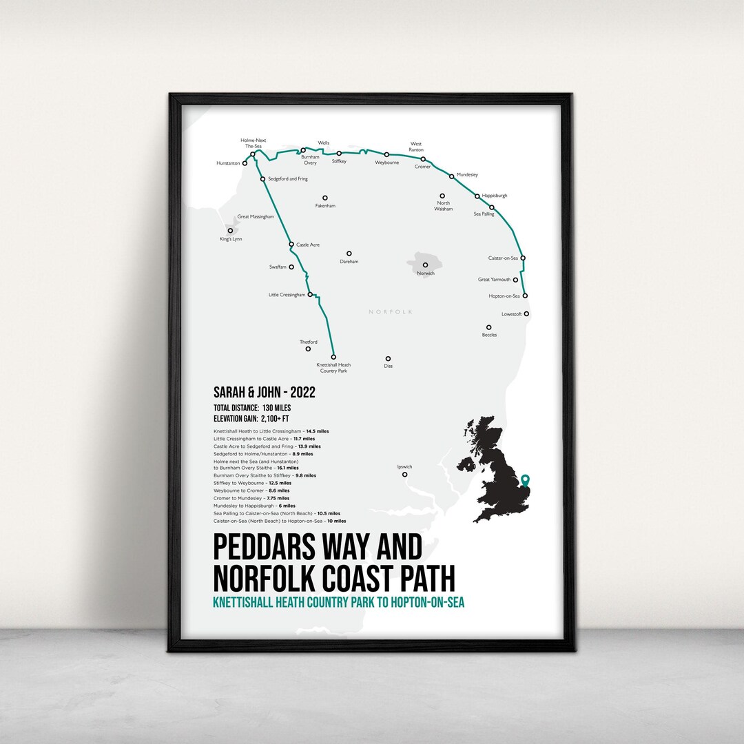 Peddars Way and Norfolk Coast Path Map Trail Print / Giclee Print ...