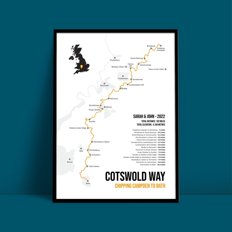 Cotswold Way Map Art Print / Giclee Print / UK National Trail - Etsy