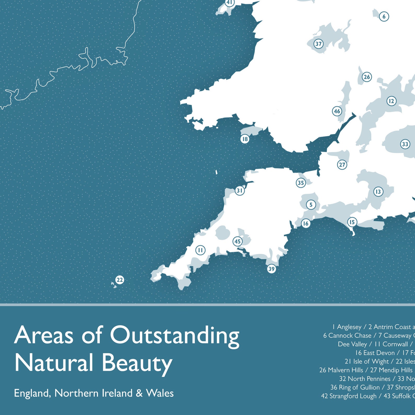 Areas of Outstanding Natural Beauty Map Art Print / Giclee Print / UK ...