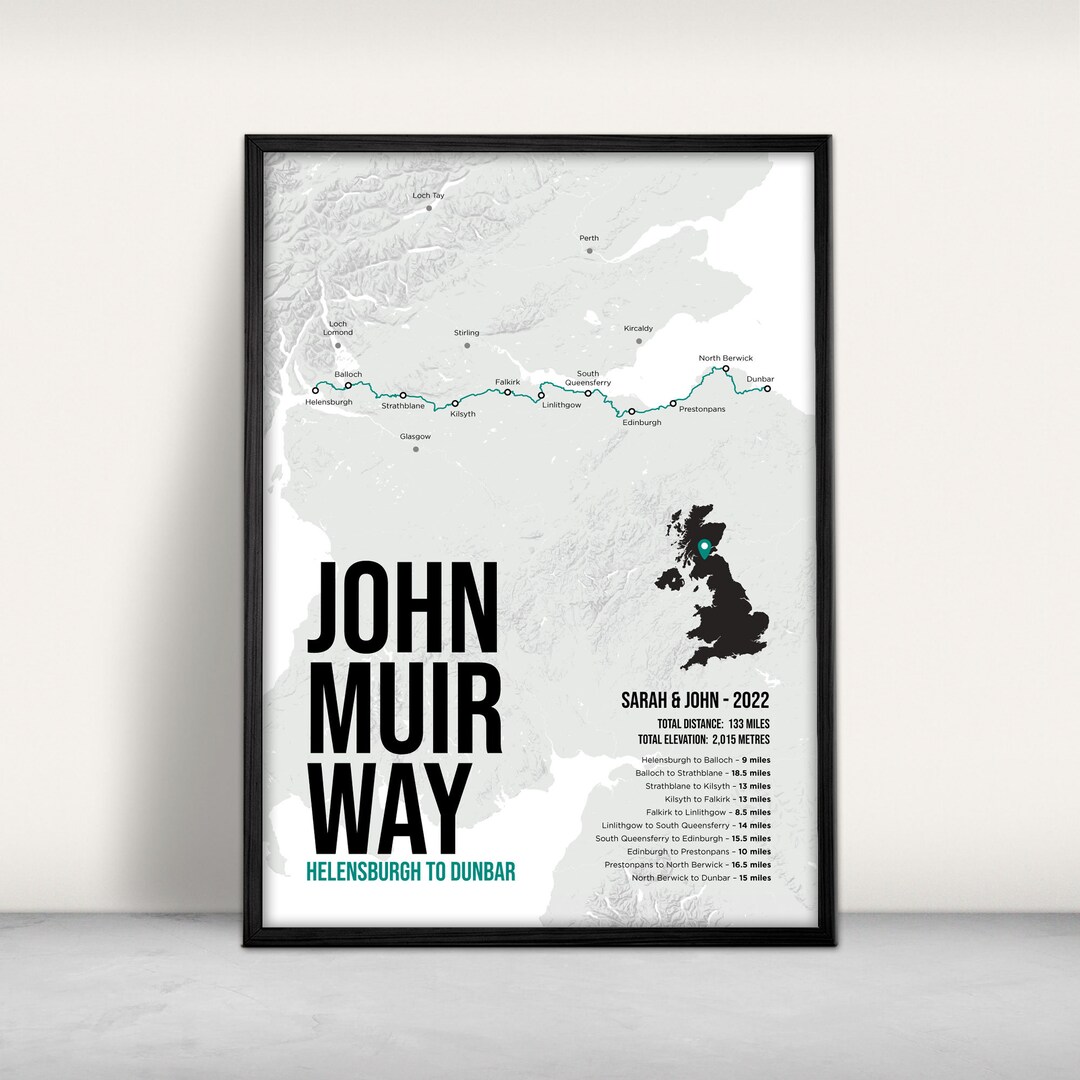 John Muir Way Map Art Print / Giclee Print / UK National Trail Map ...