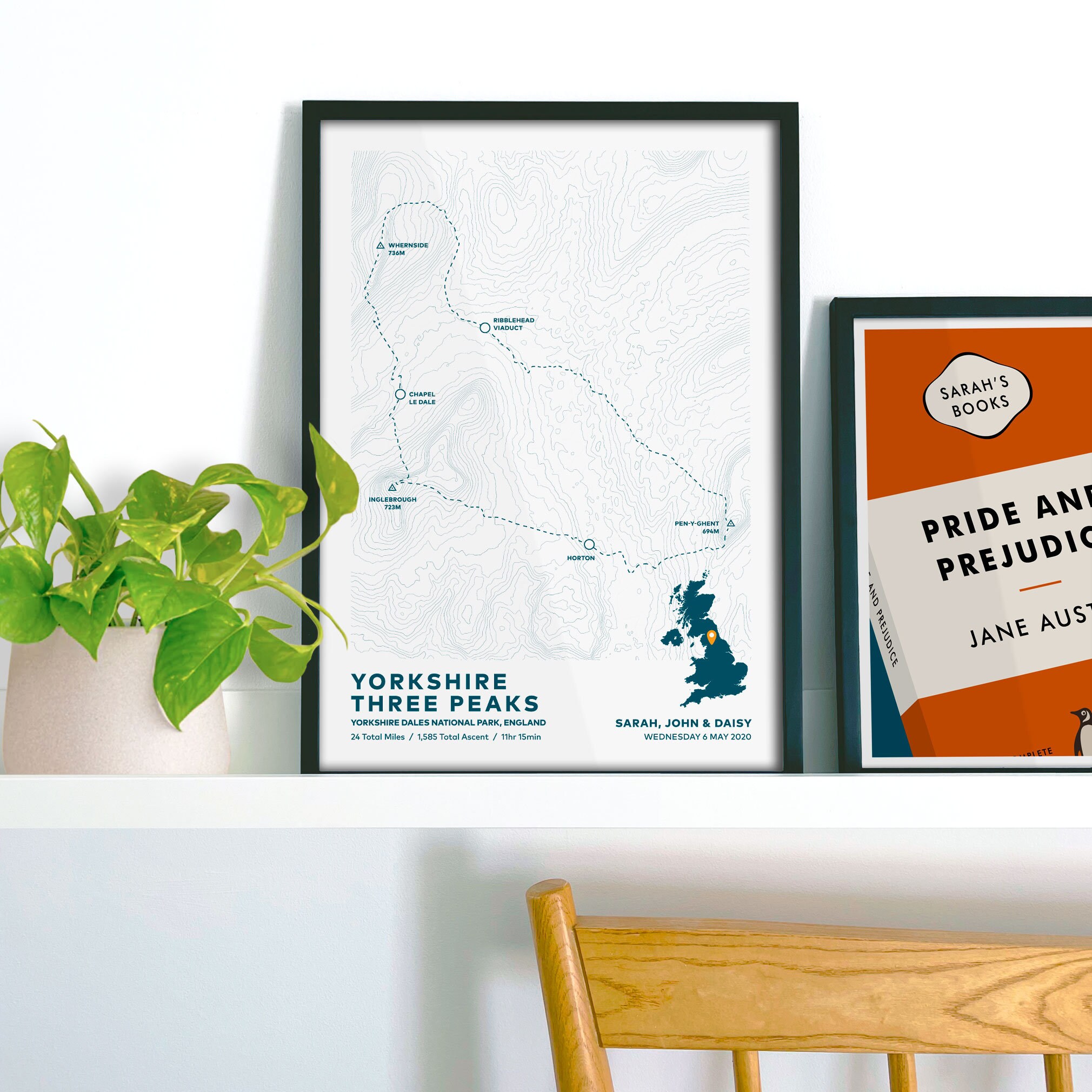 Yorkshire Three Peaks Personalised Contour Map Art Print: Custom ...