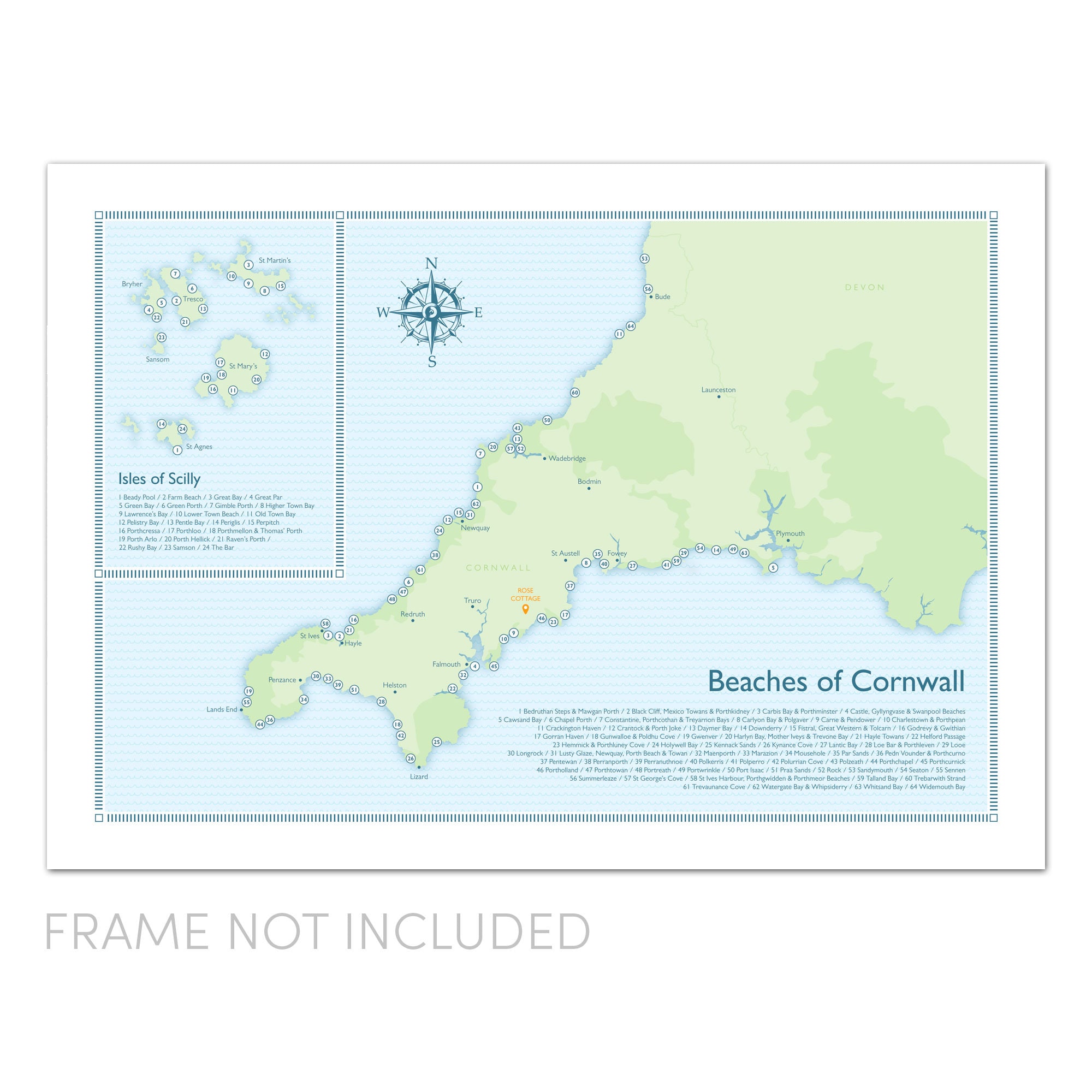 Cornwall Beaches Map Art Print / Personalised Giclee Beach Map - Etsy